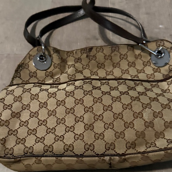 Gucci | Bags | Gucci Tan And Brown Monogram Shoulder Bag | Poshmark